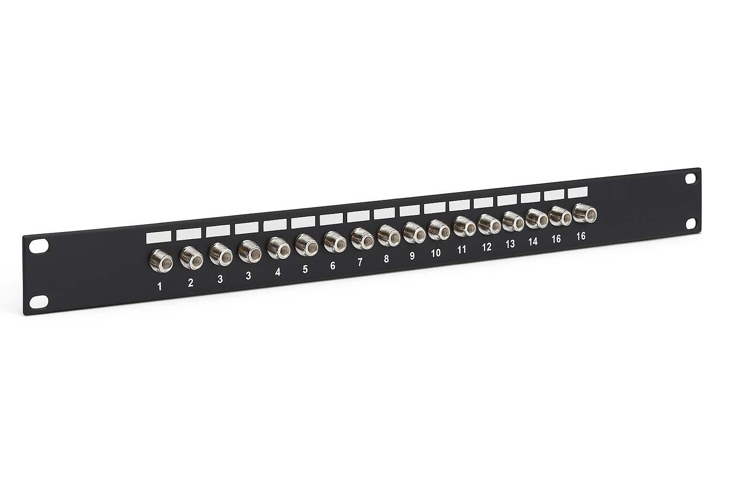 F Connector 16 Port Feedthru Panel Loaded 1U - 3GHz - Gruber Communications