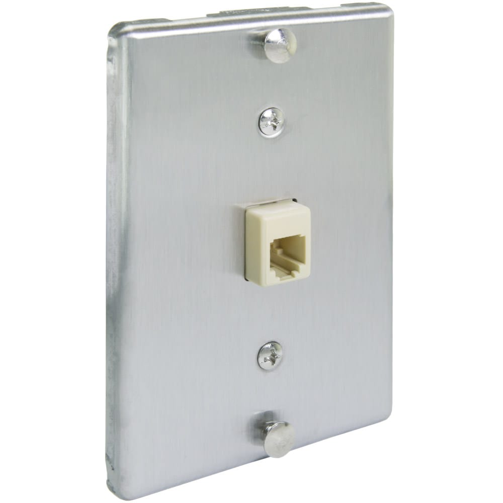Stainless Steel Hang Phone Wall Plate, RJ12, 1 Port, Loaded - Gruber ...