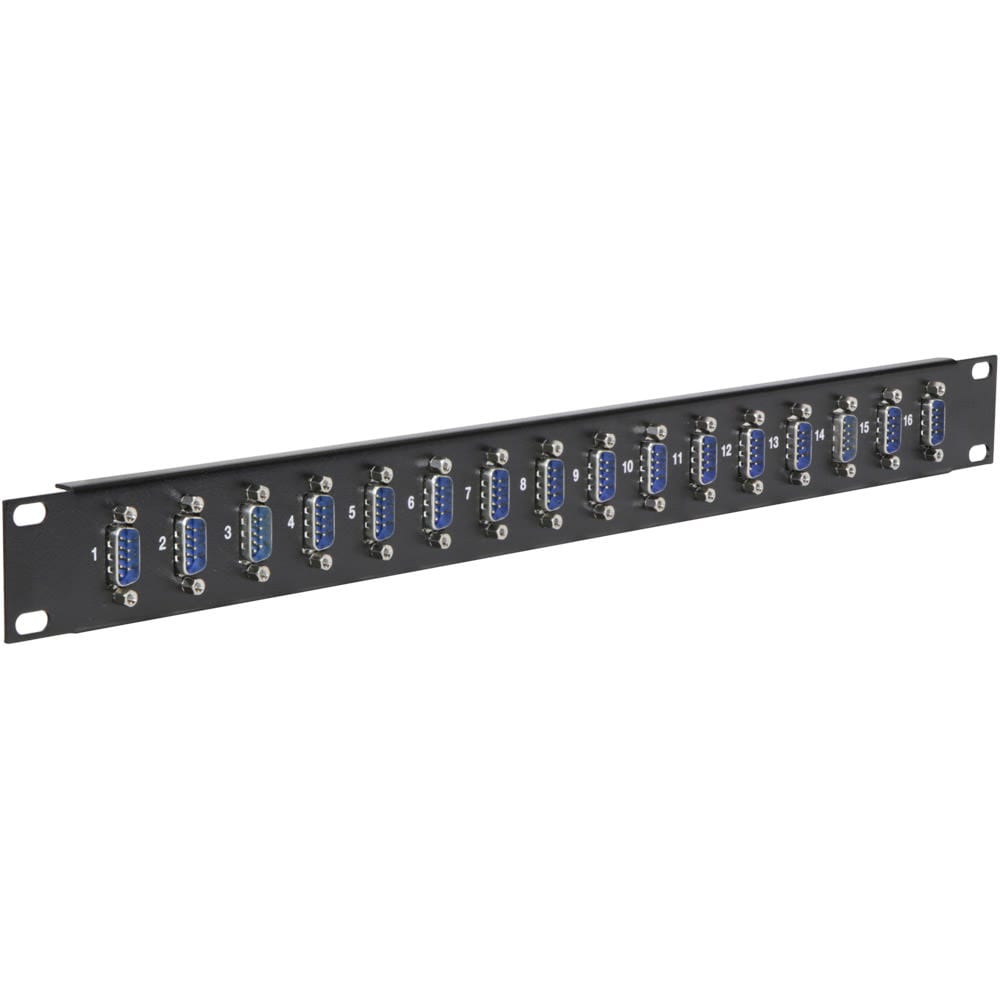 DB9 16 Port Male/Male Feedthru Panel - Loaded - 1U - Gruber Communications